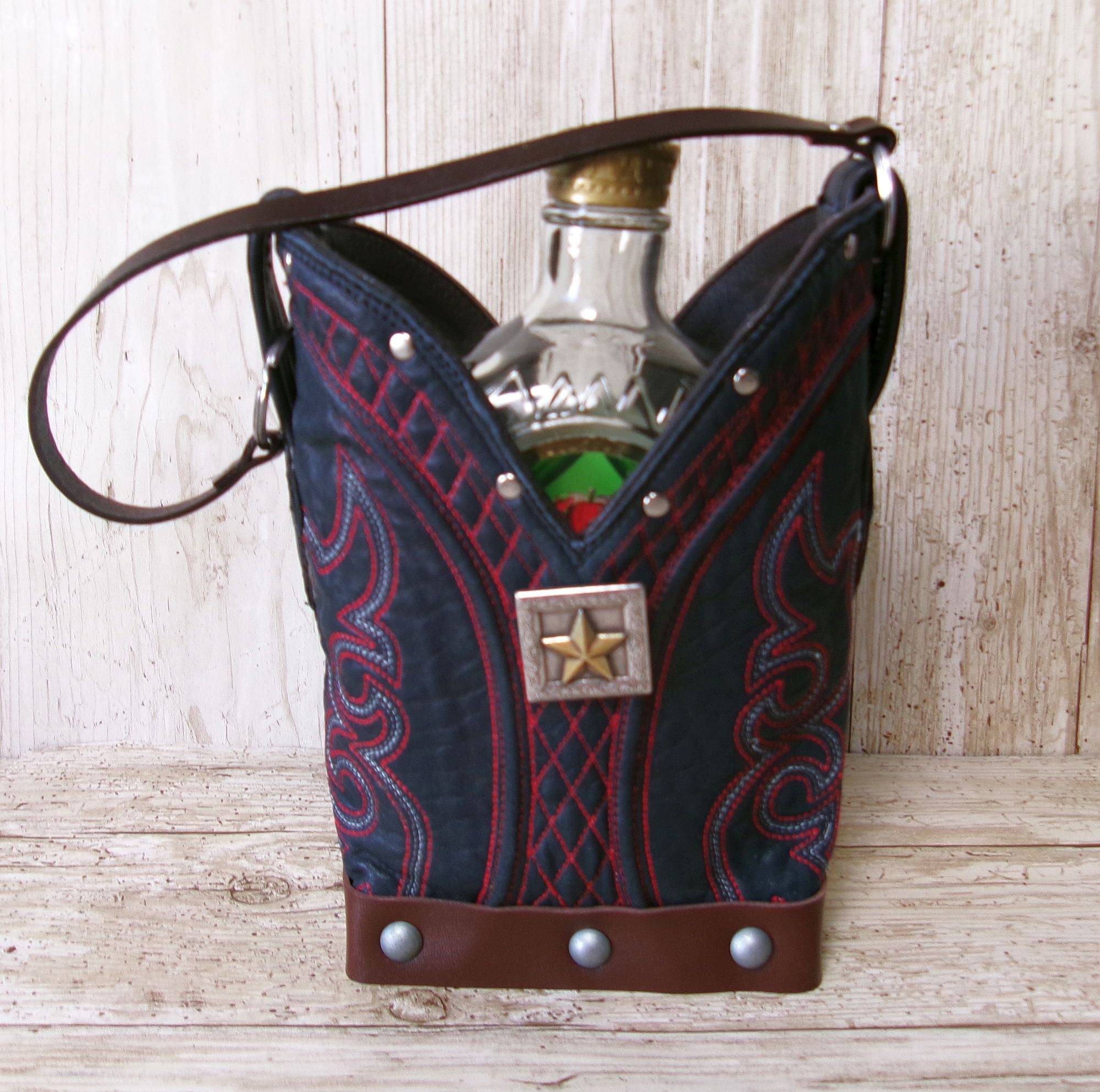 Whiskey Carrier Handmade from Cowboy Boots | Western Whiskey Tote cr254 ...
